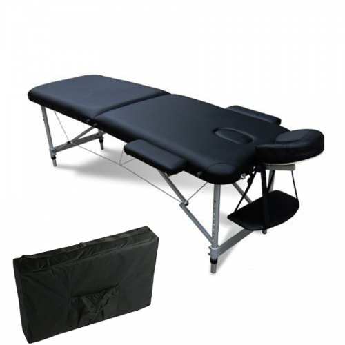 Pat masaj portabil, cadru aluminiu, Torcal, negru, 2 zone, saltea 8cm ...