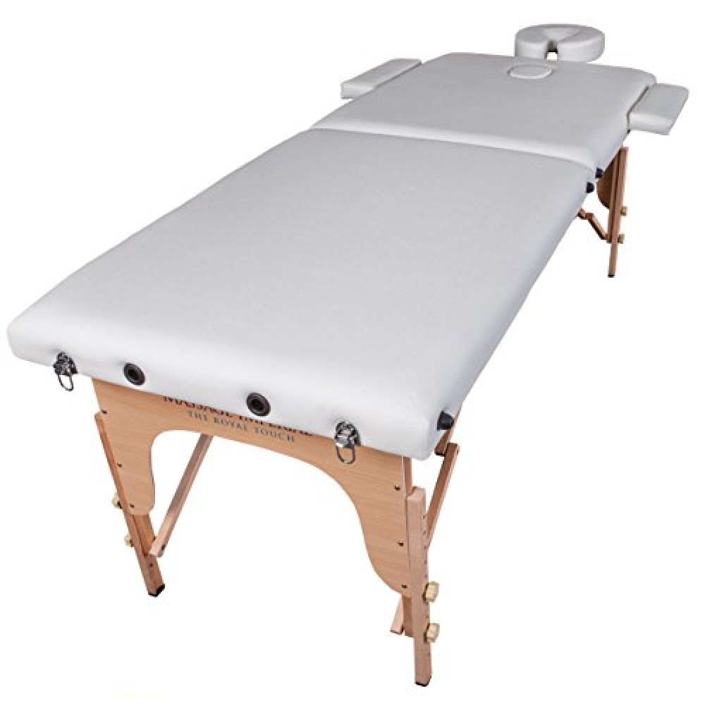 Pat masaj portabil, cadru lemn, Sierra, alb, 2 zone, saltea 8cm, suport ...